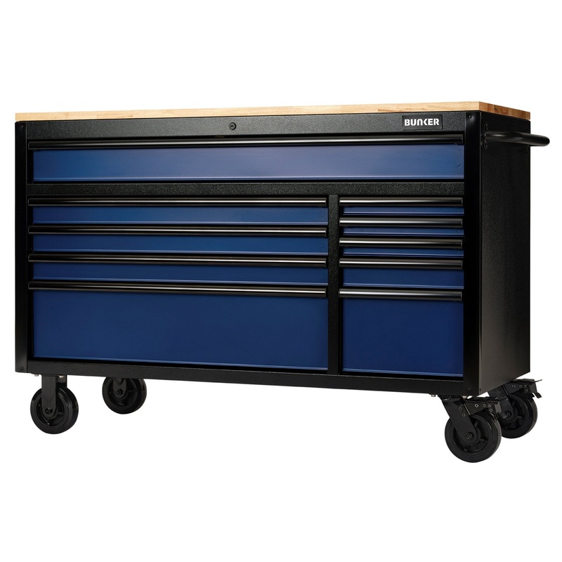 BUNKER 10 Drawer Workbench Roller Tool Cabinet, 56", Blue - Industrial ...